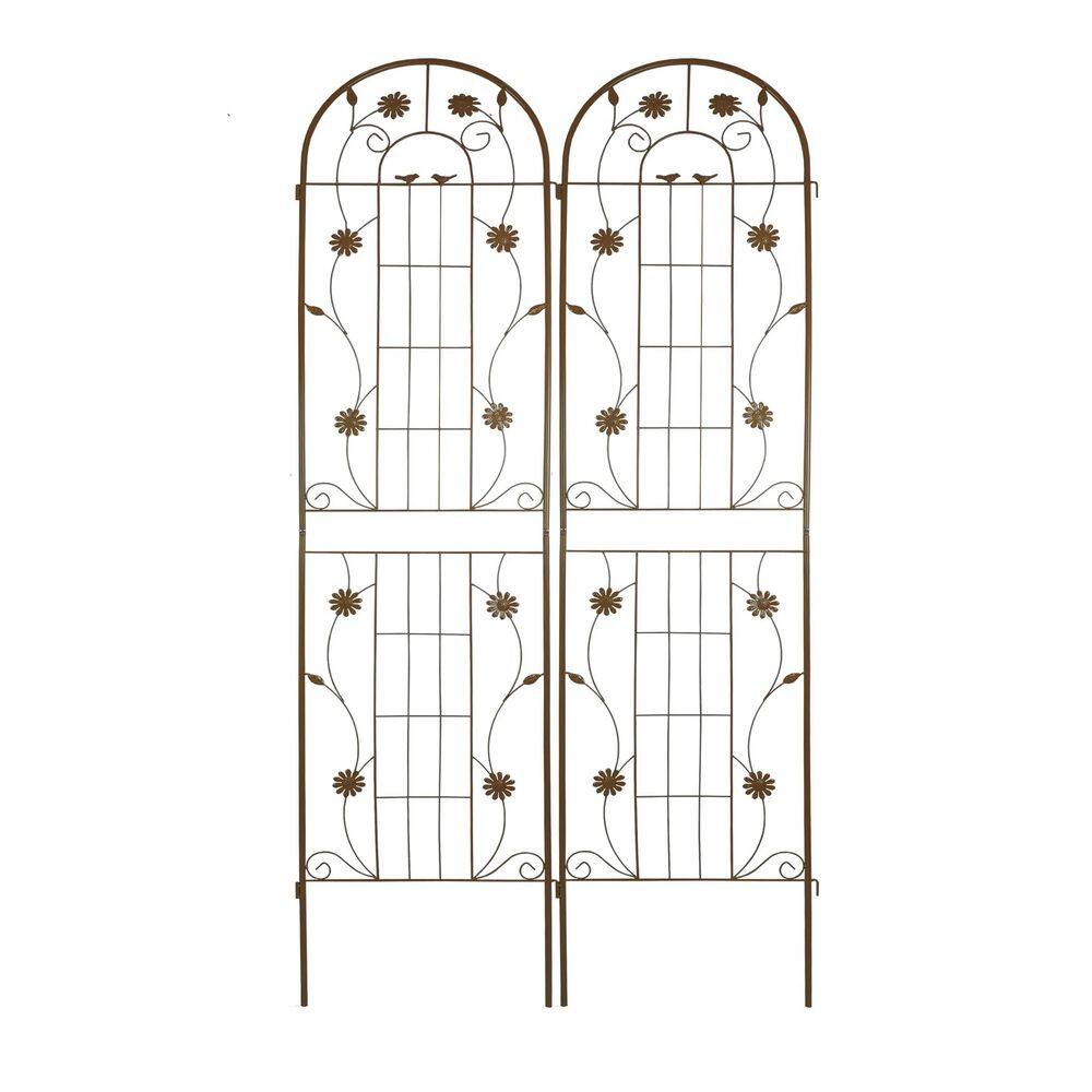 TIRAMISUBEST Metal Garden Stool Trellis Brown 2-Pack JMXS000274 - The Home Depot