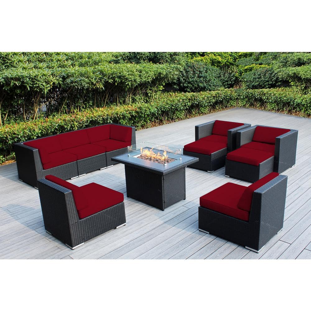 Ohana Depot Ohana Black 10 -Piece Wicker Patio Fire Pit Seating Set ...
