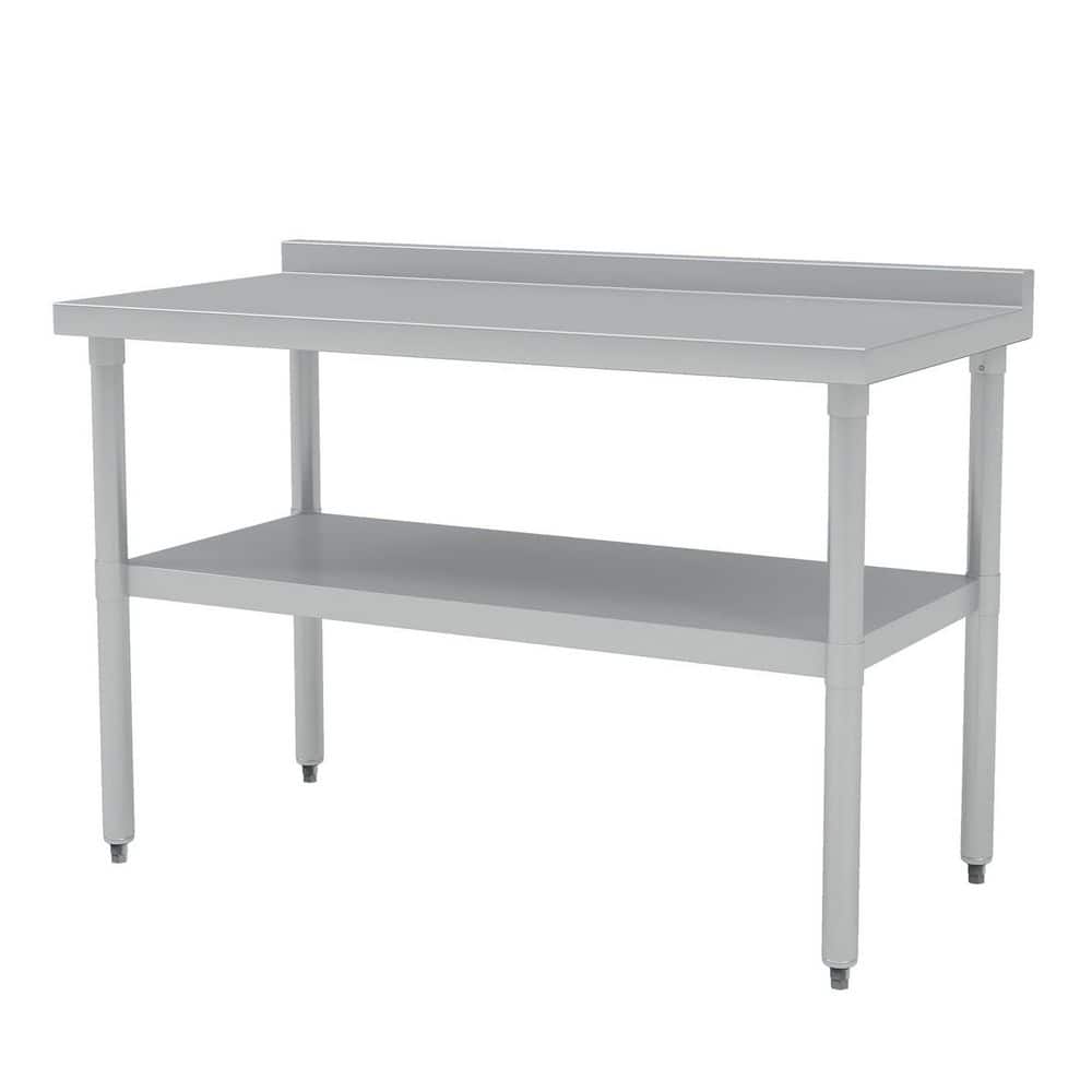 2-Tier Stainless Steel Kitchen Prep Table with Adjustable Undershelf ...