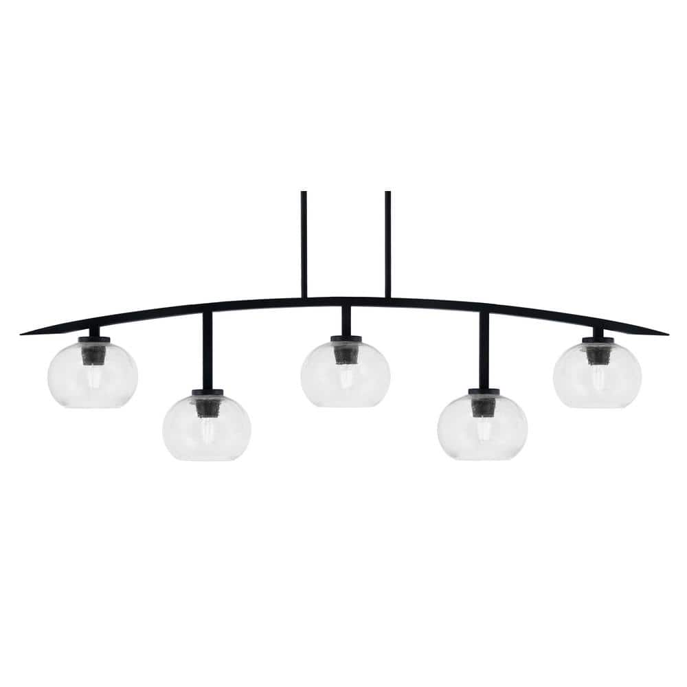 Siena 5-Light Matte Black Billiard-Light with Clear Bubble Glass Shades ...