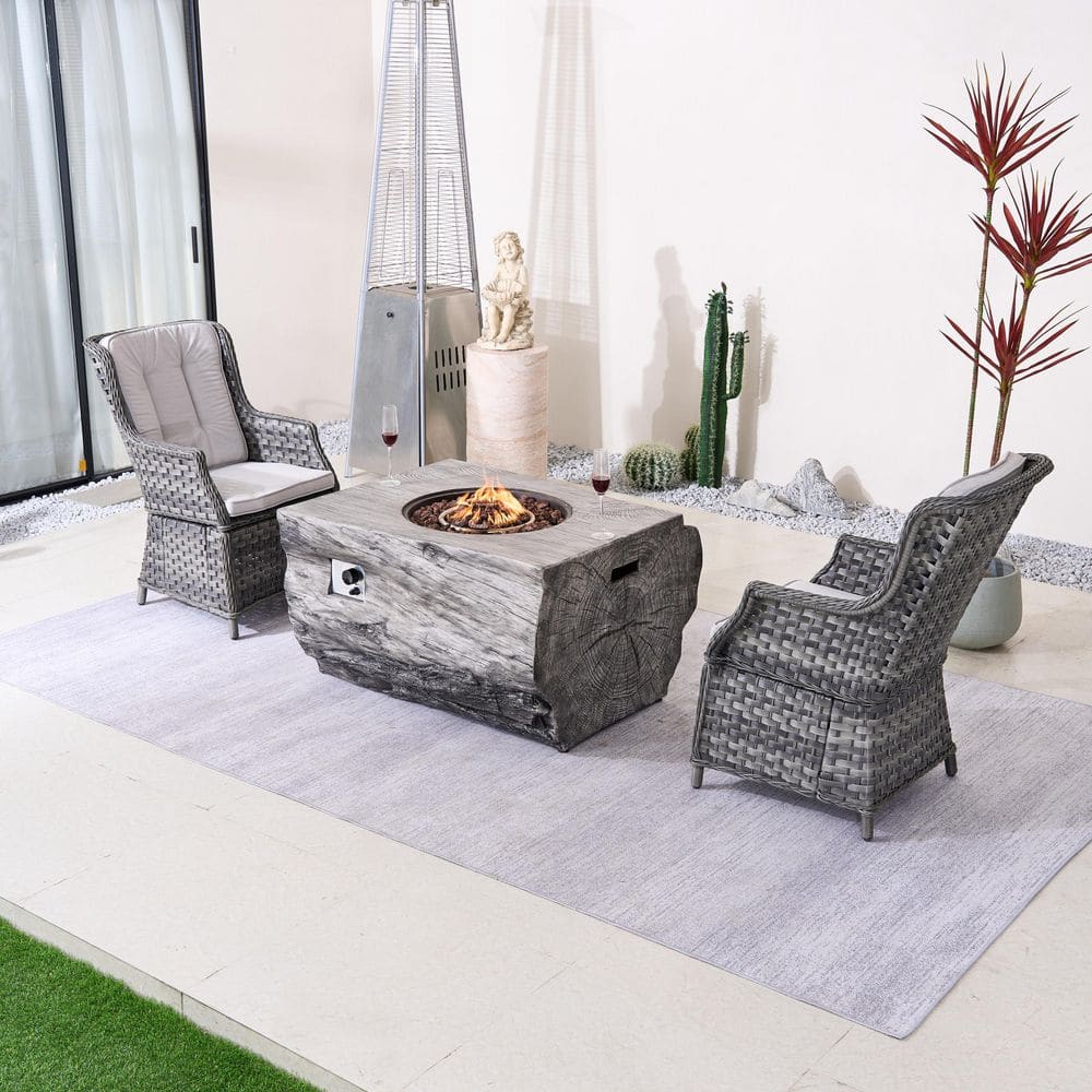 moda furnishings Ondina 3-Piece Gray Wicker Aluminum Outdoor Fire Pit ...