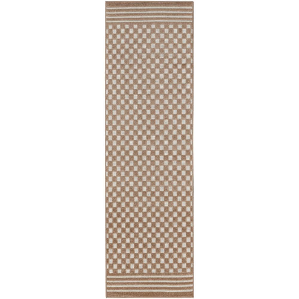 Nourison Casual Brown 2 ft. x 6 ft. Checker Contemporary Runner Area ...