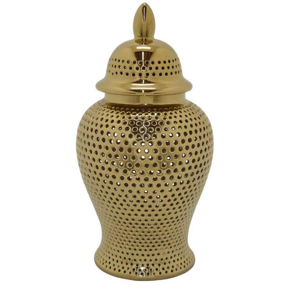 Benjara Porcelain Jar with Carved Lattice Design BM309968 - The Home Depot