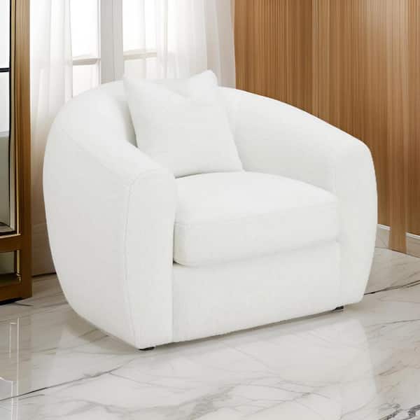 Benjara White Polyester Arm chair with Curved Back and Sloped Armrests ...