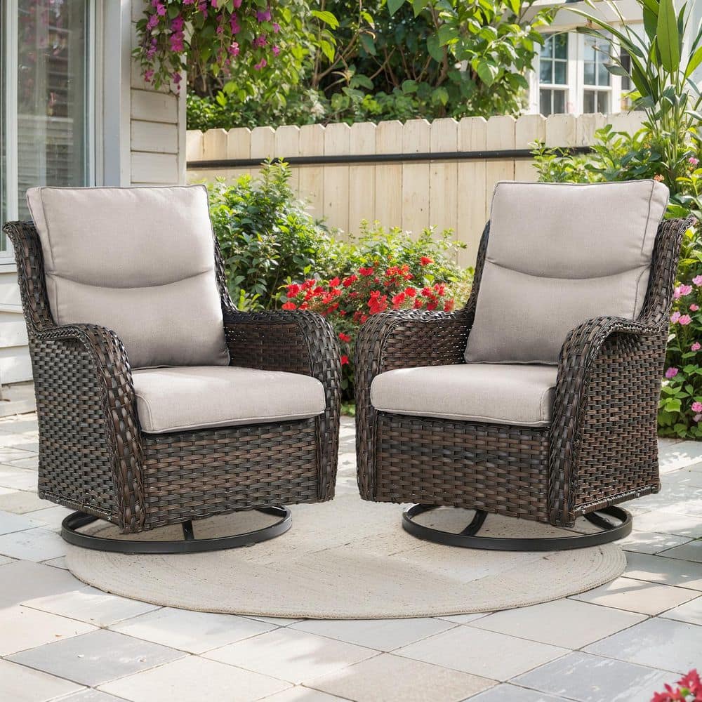 Bellefurn Smiley 2-Piece Outdoor Rocking Chairs Brown PE Wicker Patio ...