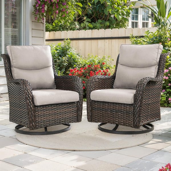 Bellefurn Smiley 2-Piece Outdoor Rocking Chairs Brown PE Wicker Patio ...
