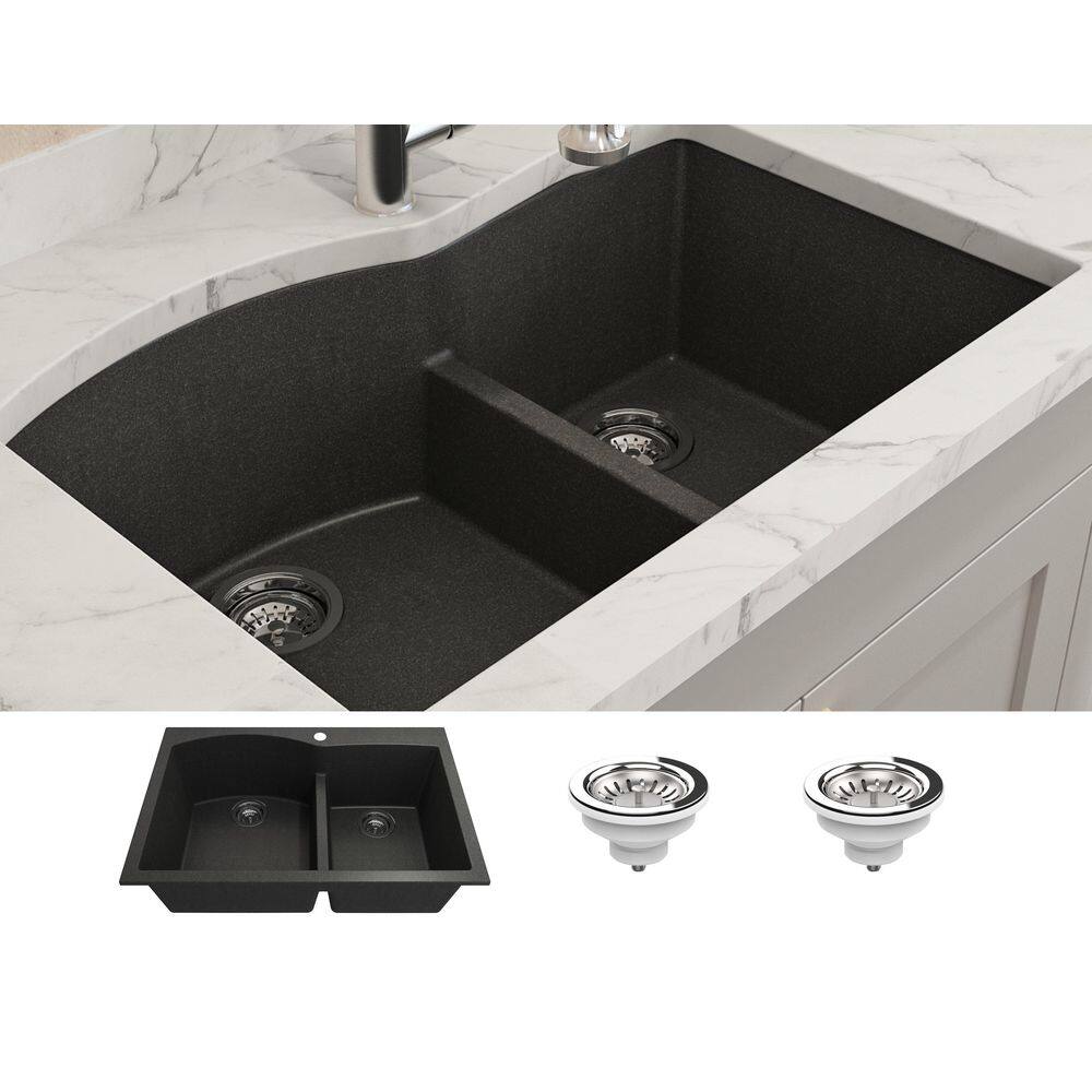 TerraLife Hyperion 33 in. Drop-In/Undermount Double Bowl Metallic Black ...