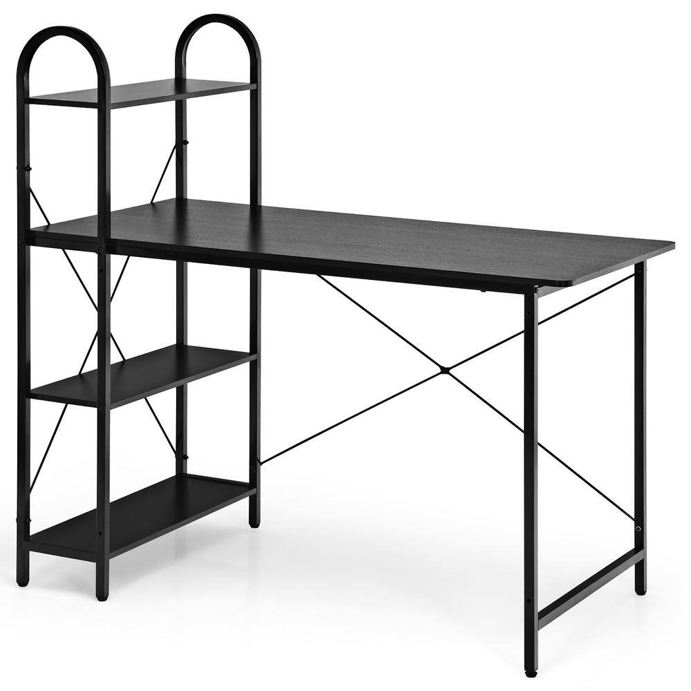 Costway 48 in. Rectangular Black Wood Reversible Computer Desk Writing ...