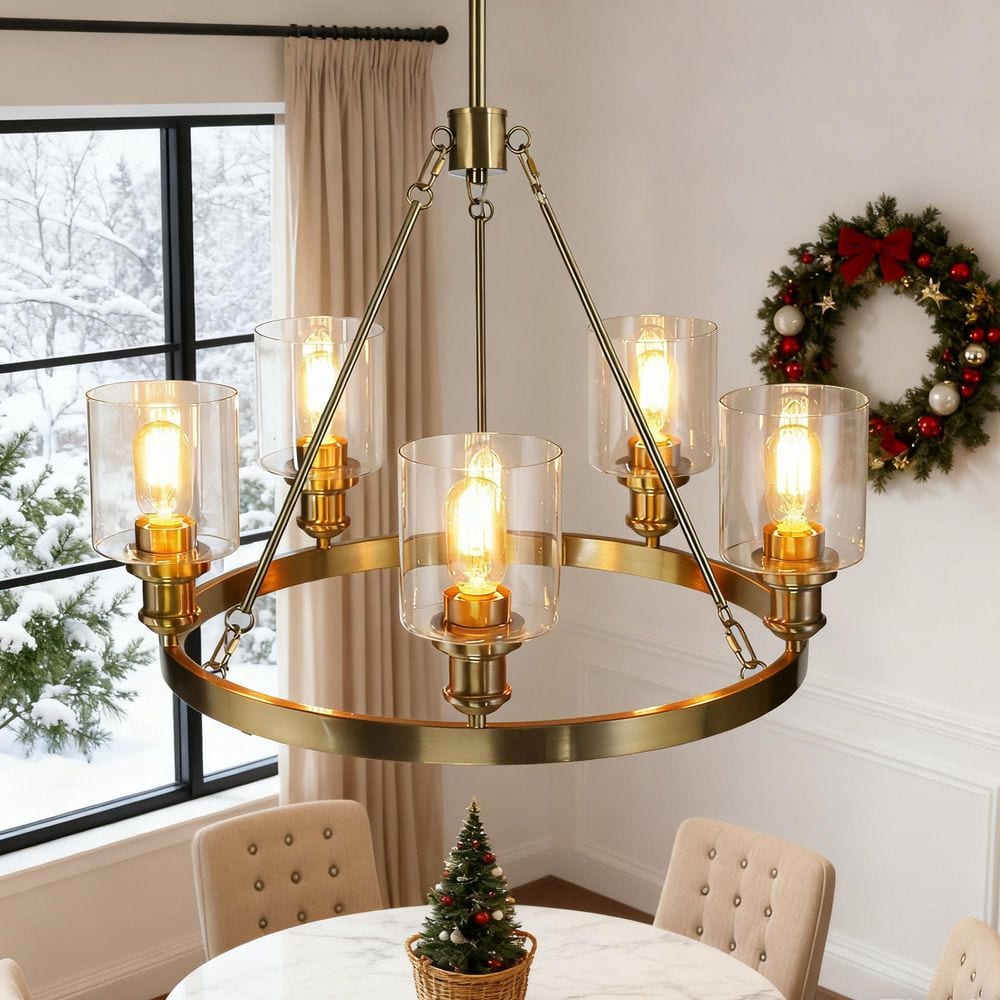 LNC Alvra 5-Light Plated Natural Brass Dual Mount Wagon Wheel ...