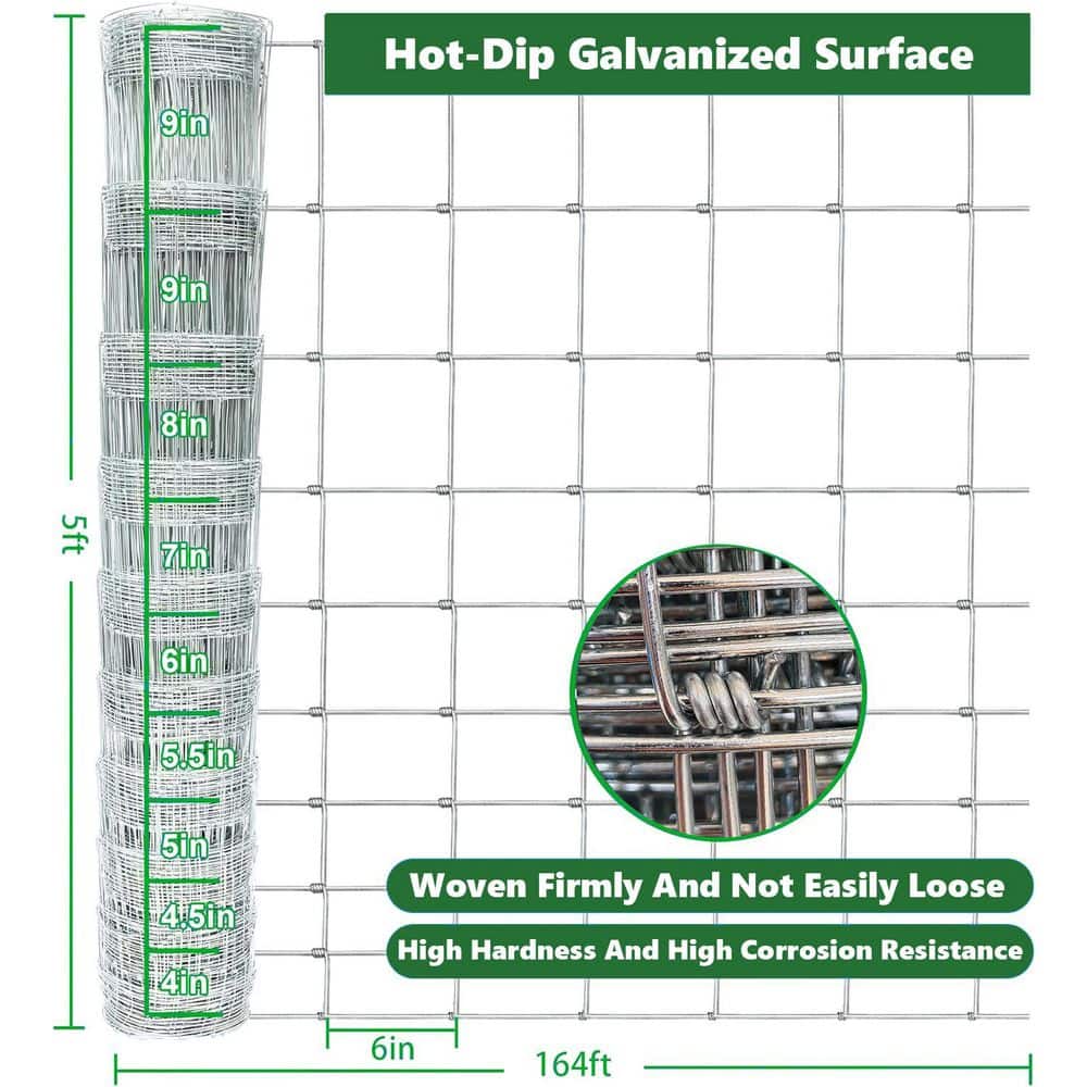 AUTMOON 14 Gauge 5 x 164 ft. Galvanized Cattle Farm Fence Wire Mesh for ...