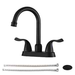 ARCORA 4 in. Centerset Double Handle Bathroom Faucet with Drain Kit Included in Matte Black ...
