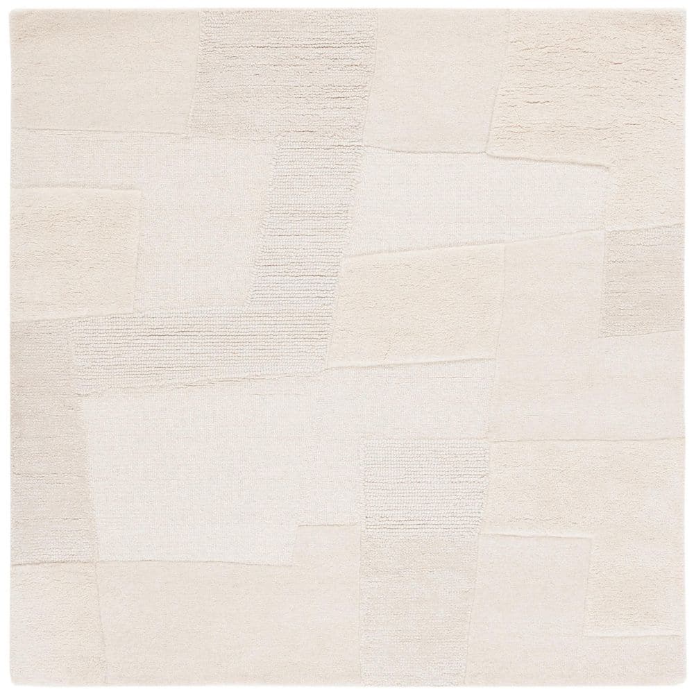 SAFAVIEH Manhattan 6 ft. x 6 ft. Ivory/Beige High-Low Geometric Square ...