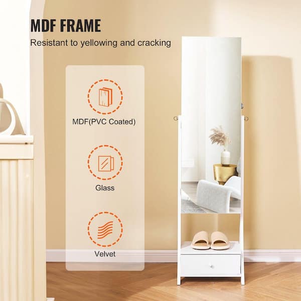 COWLOWN White Full Length Mirror Jewelry Cabinet Standing Mirror with ...