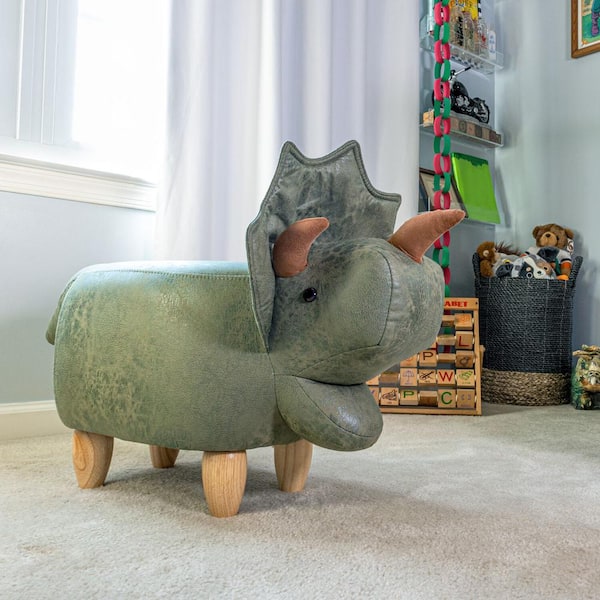 Critter Sitters 14 in Green Triceratops Dinosaur Ottoman 15x32