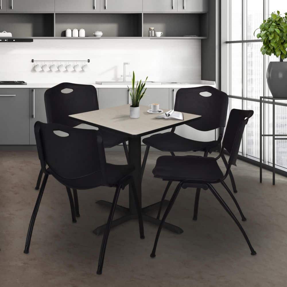 Regency Cain 30 in. Maple Square X-Base Breakroom Table Desk & 4 M ...