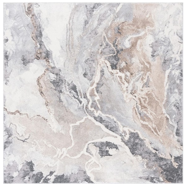 SAFAVIEH Opal 7 ft. x 7 ft. Ivory/Gray Marble square Area Rug OAL410A ...