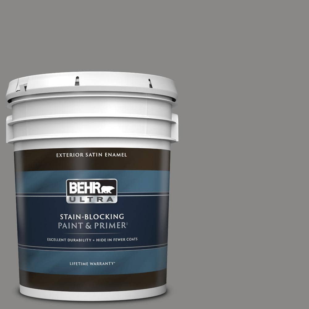 BEHR ULTRA 5 gal. #PPU26-04 Falcon Gray Satin Enamel Exterior Paint ...