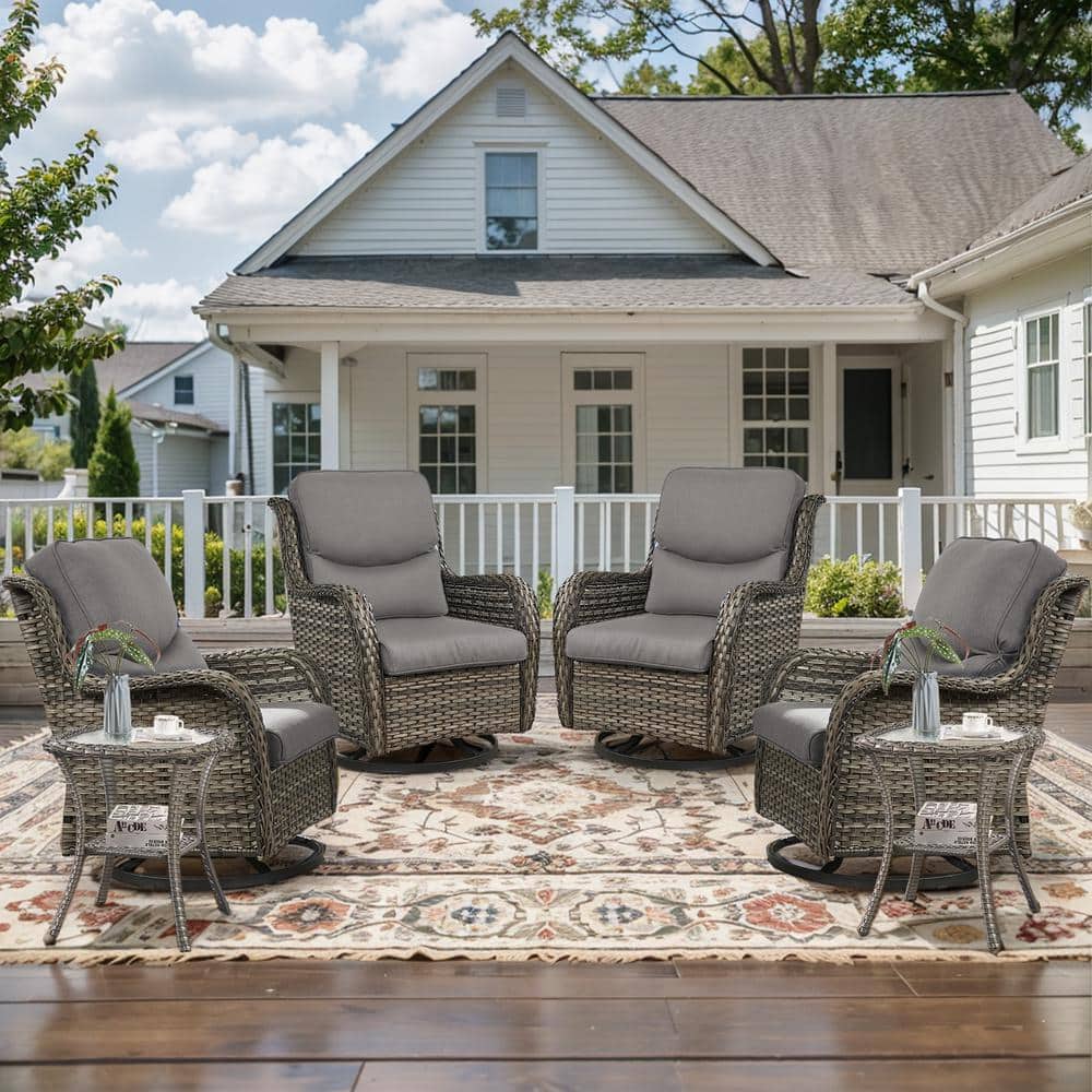 Opohoro Crescent 6-Piece Gray Wicker Outdoor Swivel Rocker Patio Chairs ...