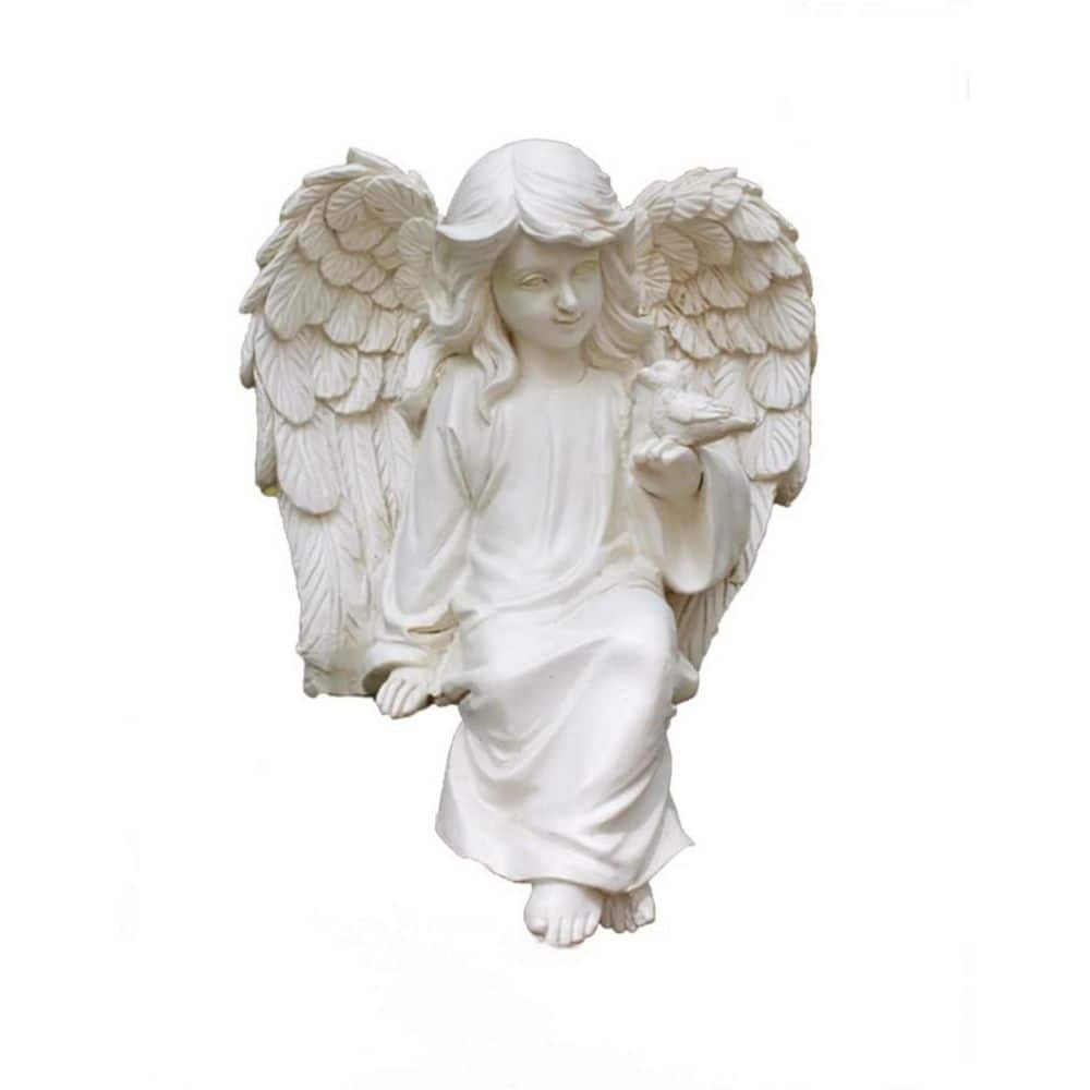 Angel Garden Statue, Sitting Angel Sculpture, Resin Angel with Bird ...
