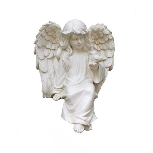 Angel Garden Statue, Sitting Angel Sculpture, Resin Angel with Bird ...