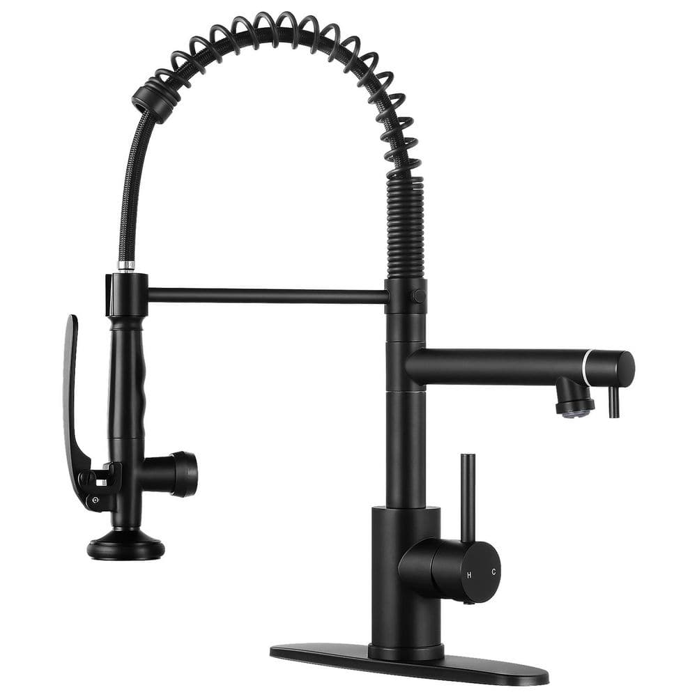MTTCLE Matte Black 20 in. H Pull Down Sprayer Kitchen Faucet with 2-Spout 360° Spout Swivel ...