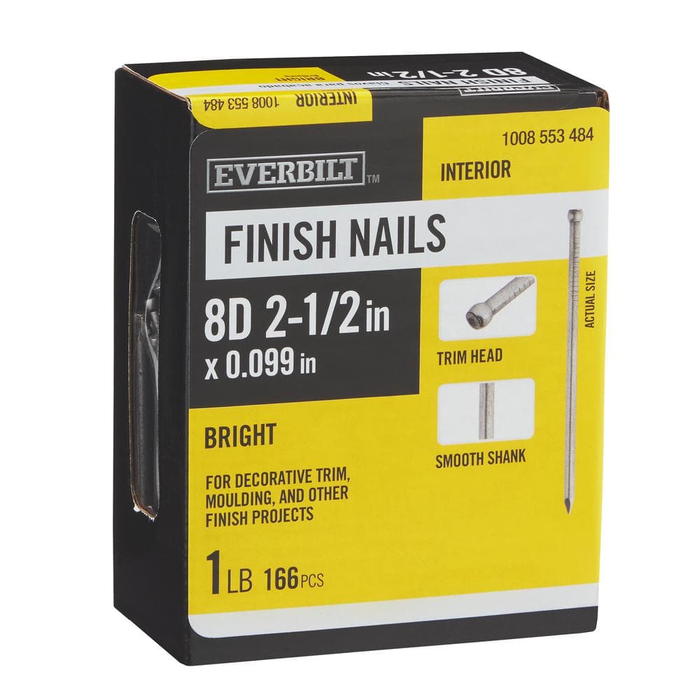 Everbilt 2-1/2 in. x 8D Bright Non-Collated Finishing/Casing Nail 1 lb ...