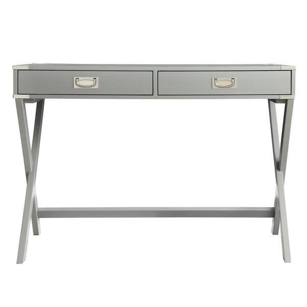 HomeSullivan 42 in. Frost Grey X Base Wood Accent Campaign Writing Desk ...