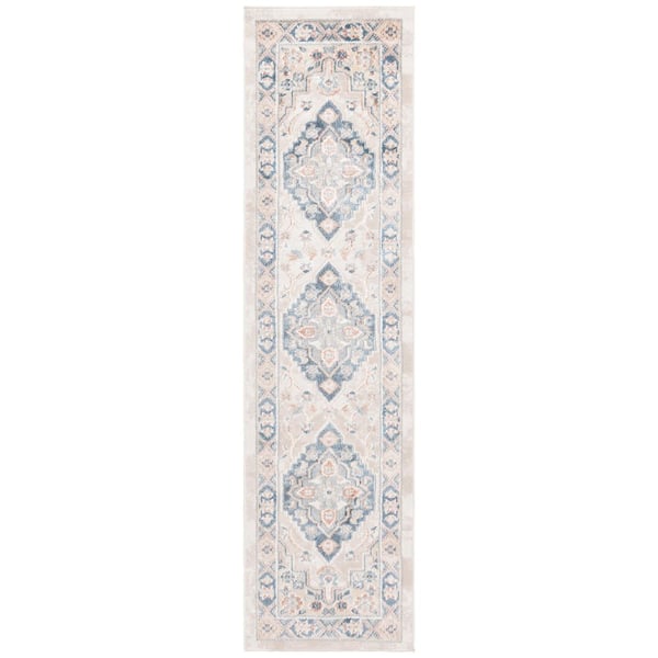 SAFAVIEH Blair Ivory/Blue 2 ft. x 8 ft. Machine Washable Aztec ...