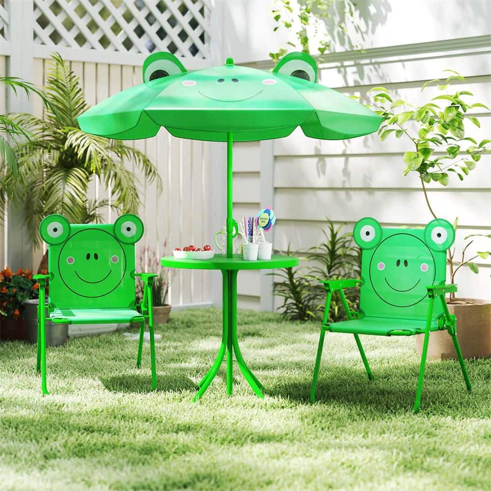 Costway 39.5 in. Green Round Iron Metal Picnic Tables Seats 2 People ...