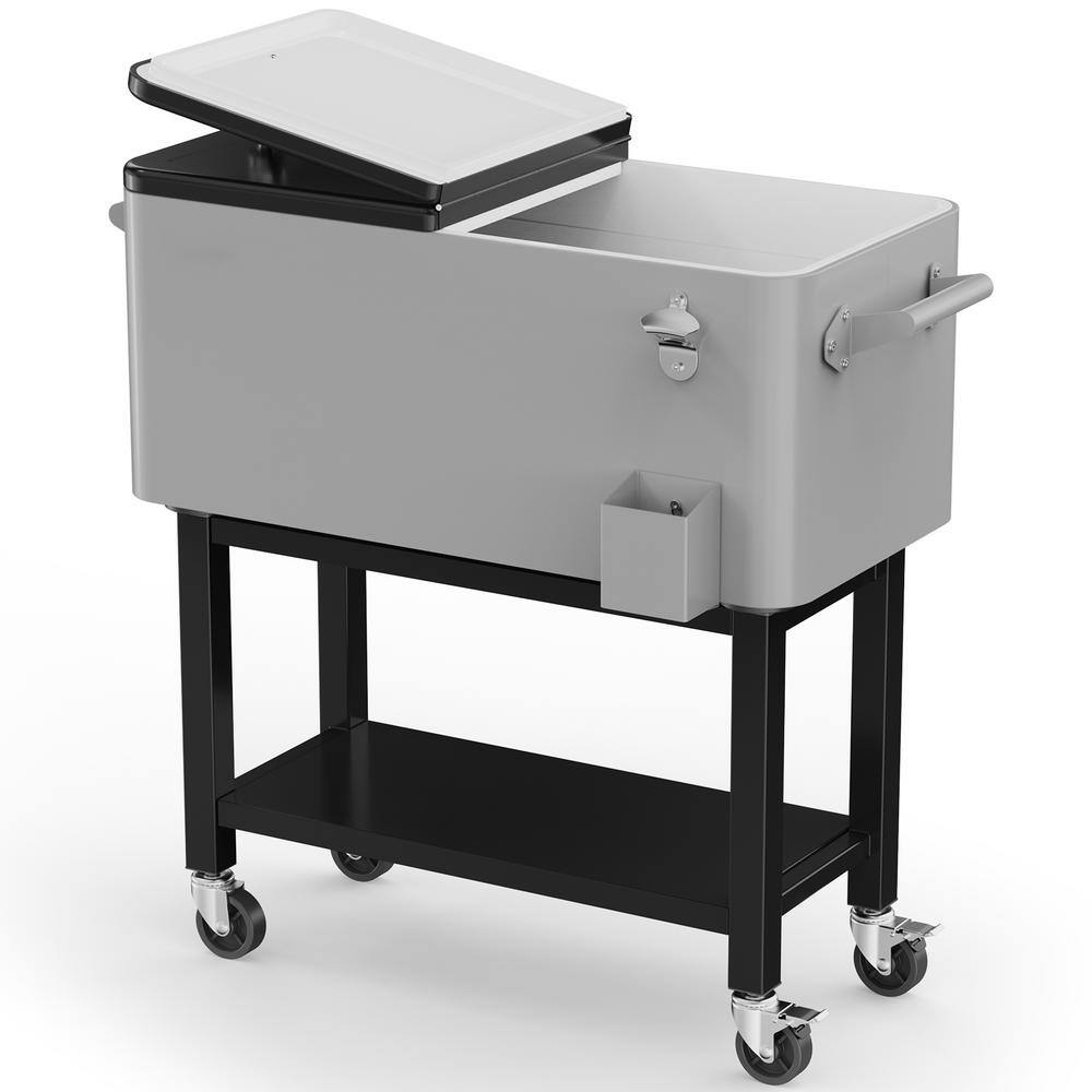 Karl home Silver Gray 80 Qt. Double-Tray Rolling Cooler K1G58000451 ...