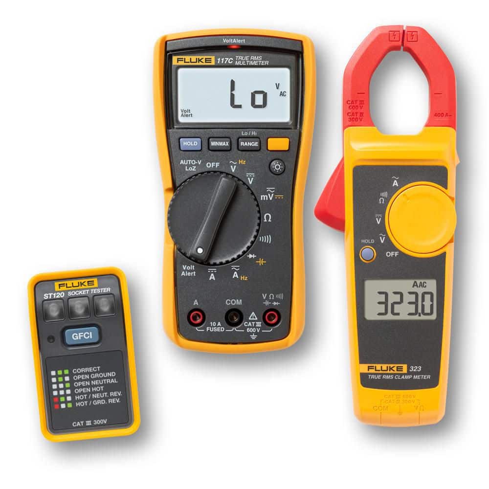 FLUKE 117 Multimeter, 323 Clamp Meter and ST120 Socket Tester 6050566 ...