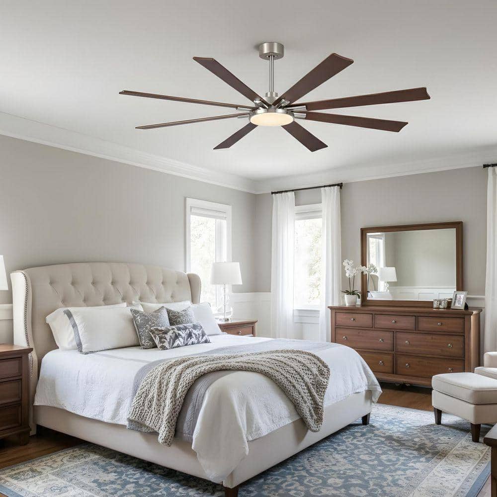 RCCFBHM 72 in. LED Indoor Brushed Nickel Large Ceiling Fan with 3 CCT ...