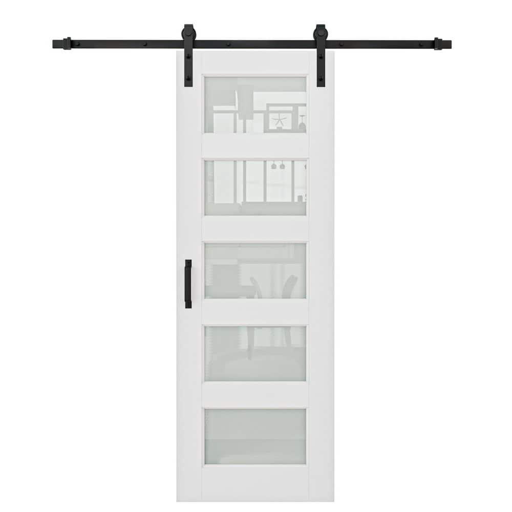 ARK DESIGN 30 in. x 80 in. 5-Lite Tempered Frosted Glass White Primed ...
