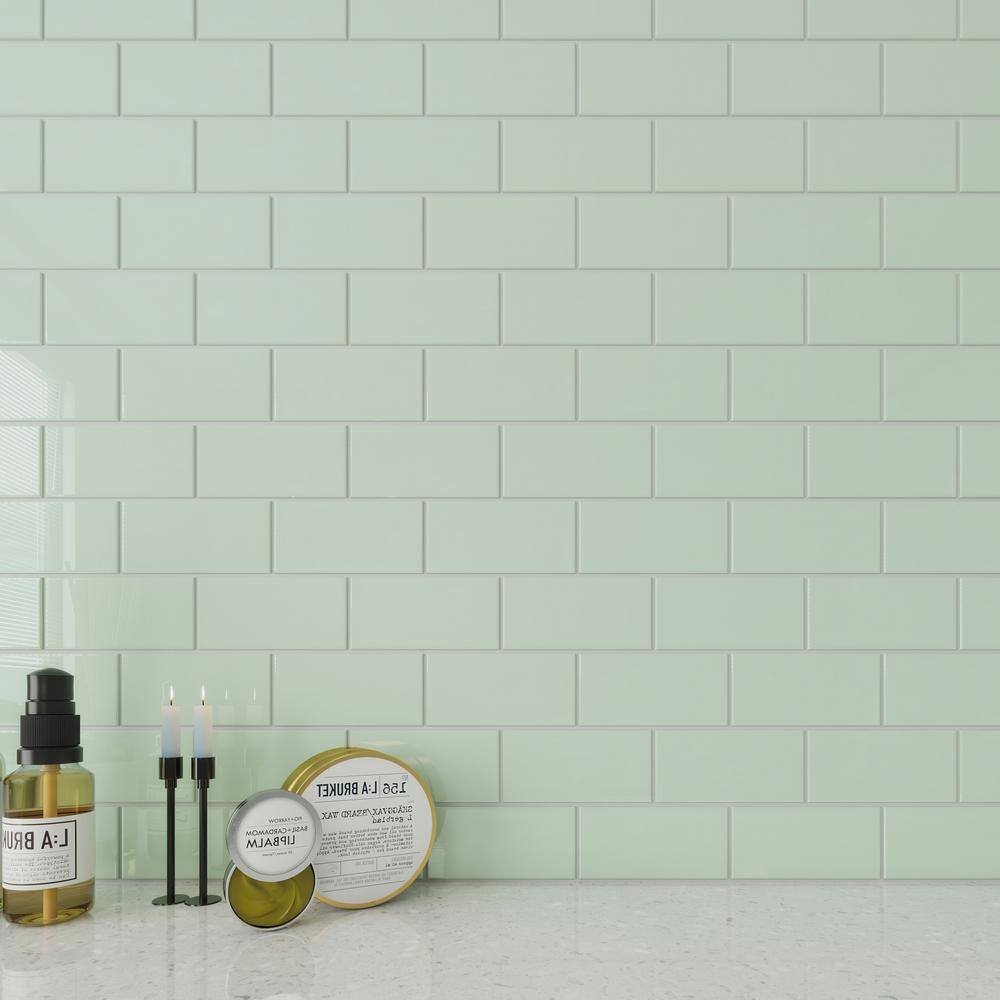 Giorbello Winter Sage 3 in. x 6 in. x 8mm Glass Subway Wall Tile (5 sq ...