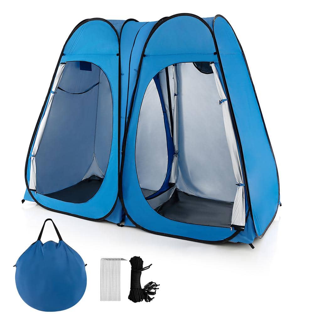 Costway 7.5 ft. Blue Outdoor Portable Pop Up Shower Privacy Tent ...