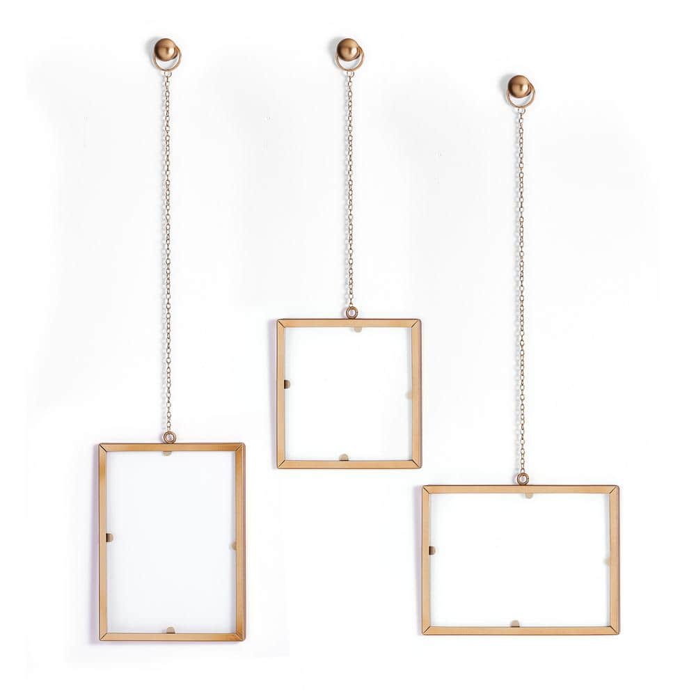 Melannco Hanging Metal Chain Rectangular Floating Picture Frames, Gold ...