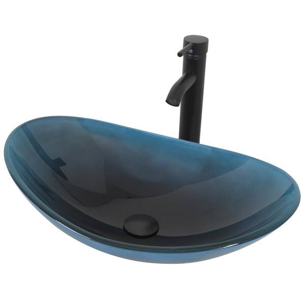 Puluomis Glass Oval Vessel Sink in Ocean Blue HD-BA124 - The Home Depot