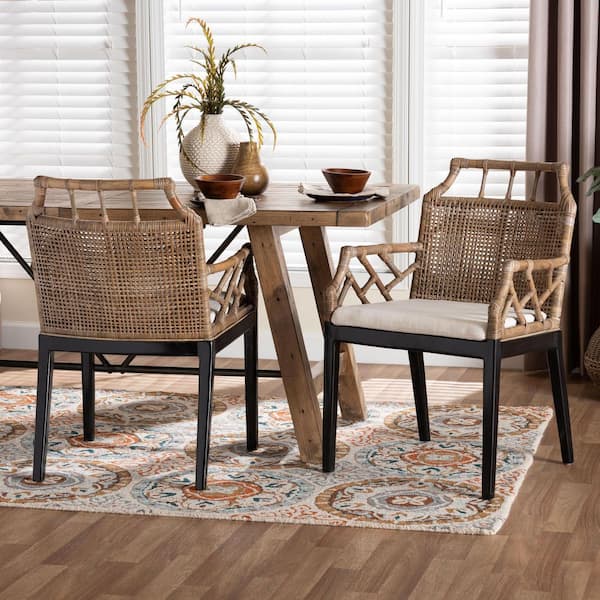 bali & pari Abiel Greywash Rattan and Black Mahogany Wood Dining Chair ...