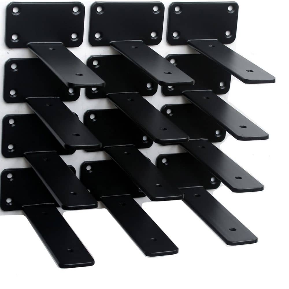 Wudkey 12-Pack 6 in. Black Hidden L Shelf Bracket, 1/5 in. Thicked Iron ...
