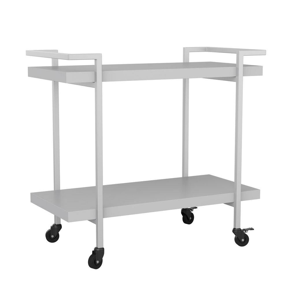 MARTHA STEWART 31.75 in. Wide Gray/Brushed Nickel 2-Shelf Cart Bookcase ...