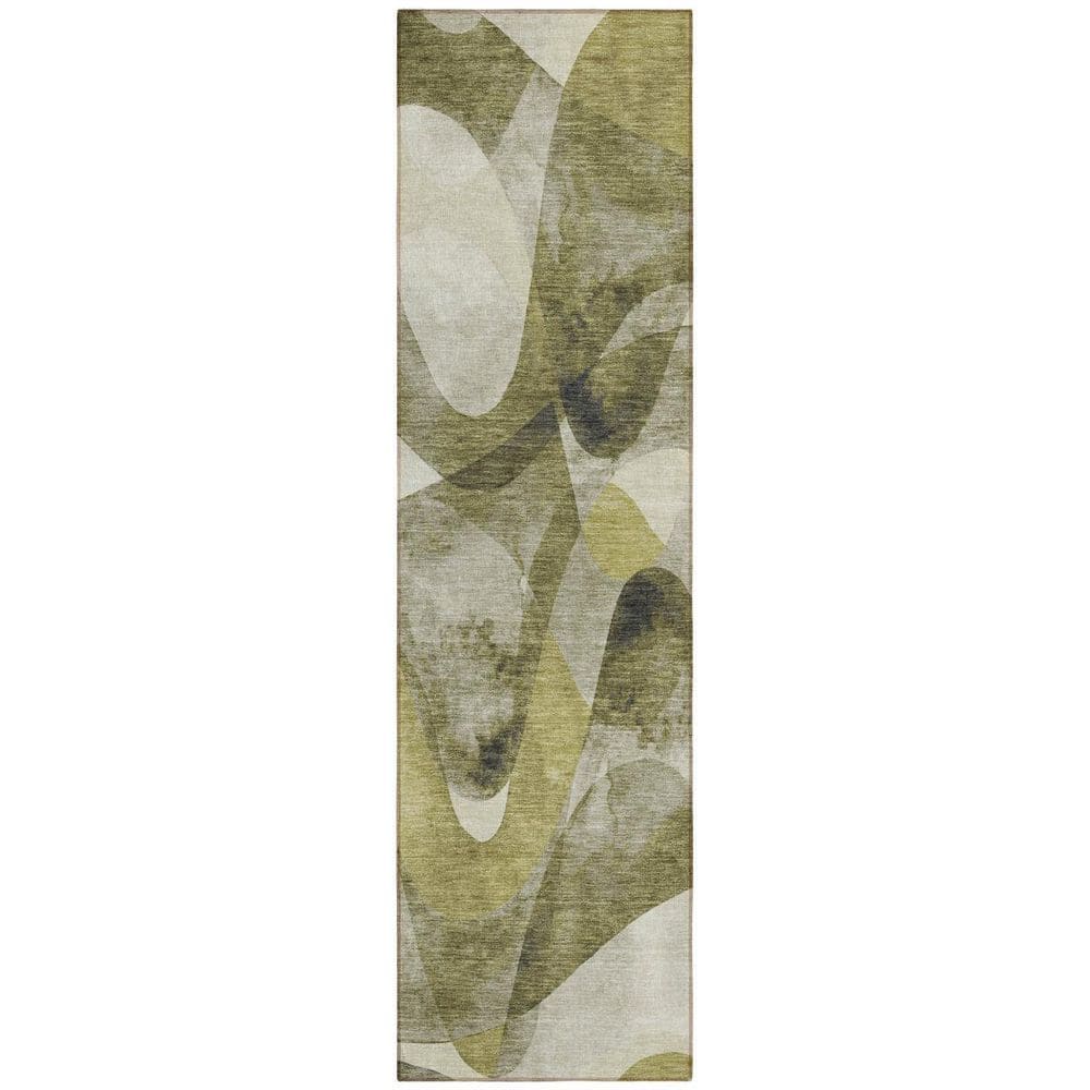 HomeRoots Olive Green 2 ft. x 8 ft. Woven Abstract Polyester Runner ...