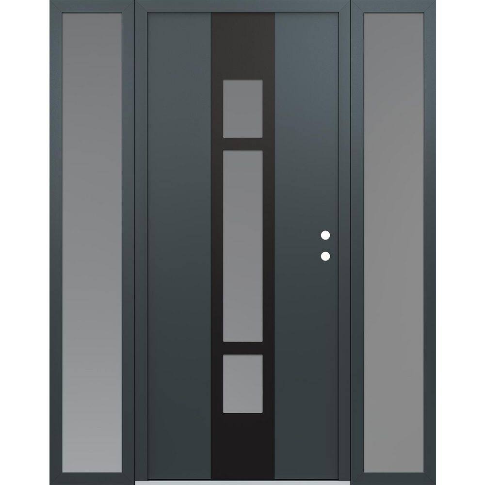 A9 60 in. x 80 in. Black P Left-Hand/Inswing Frosted Glass Anth/Anth 2 ...