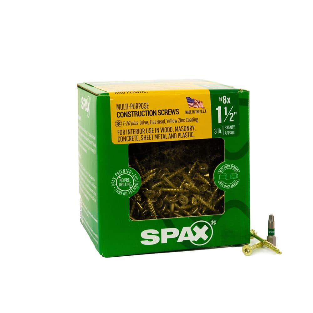 SPAX #8 x 1-1/2 in. Interior Flat Head Wood Screws Construction Framing ...