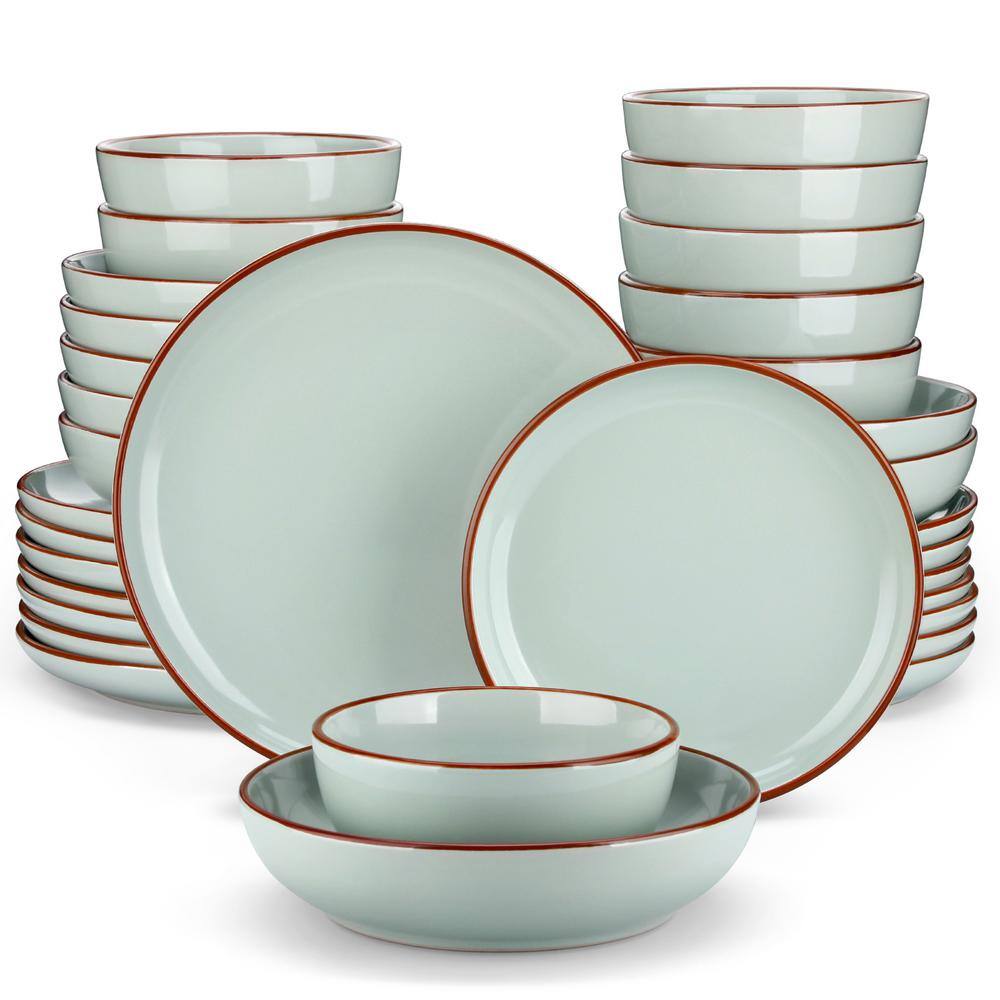 MALACASA 32 Piece Modern Smooth Light Green Stoneware Dinnerware Set ...