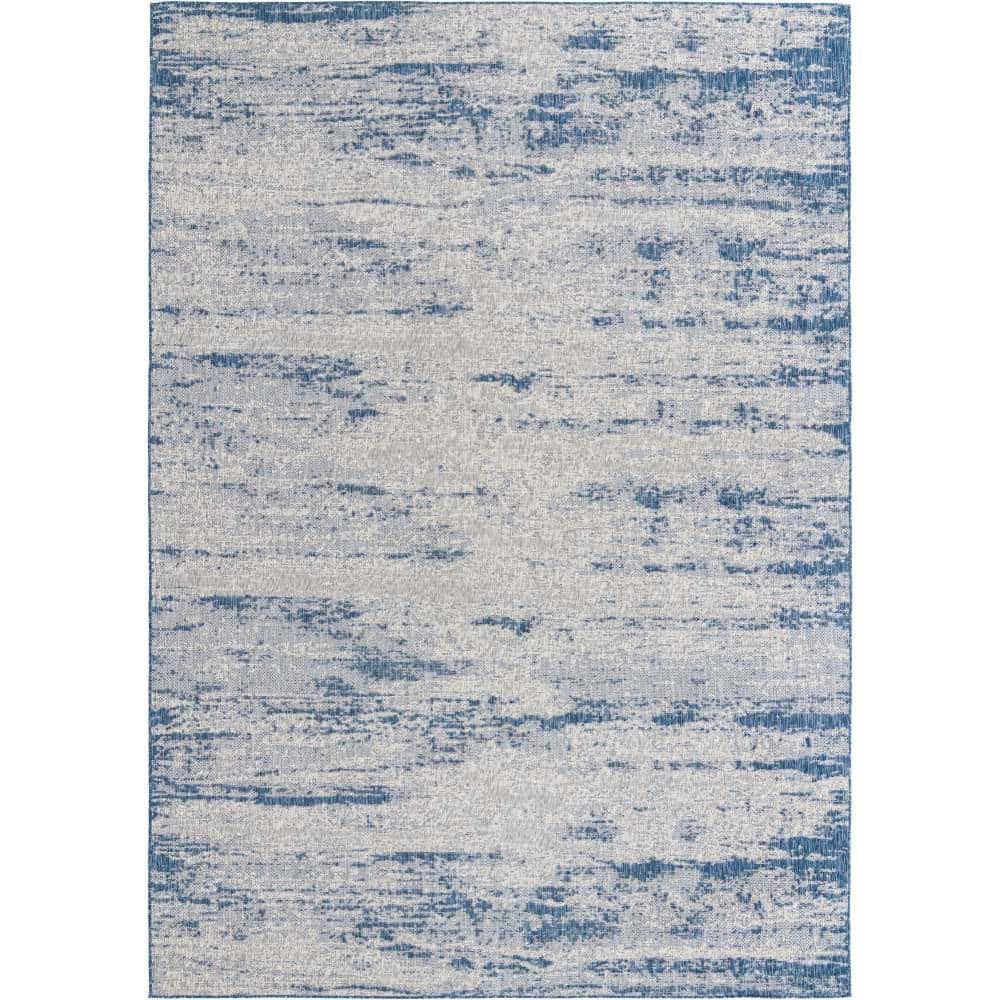 Unique Loom Outdoor Modern Cartago Blue 10 ft. x 14 ft. 1 in. Area Rug ...