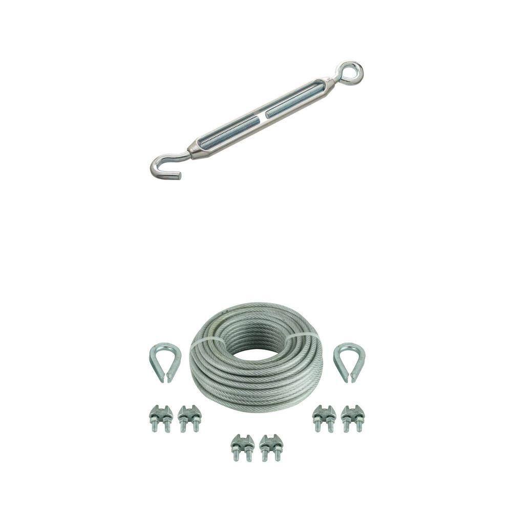 Everbilt 3/16 in. x 5-1/2 in. Zinc Turnbuckle Hook/Eye and 1/8 in. x 30 ...