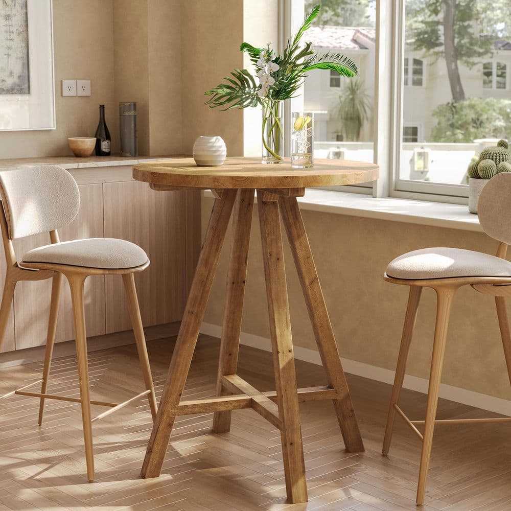 TRIBESIGNS WAY TO ORIGIN Solid Wood 35.43 in H Brown Round Bar Table ...