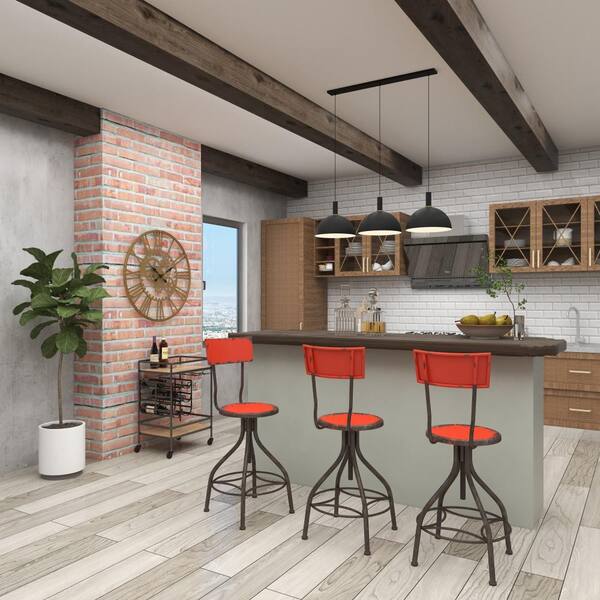 Litton Lane 41 in. Red Metal Bar Stool with Backrest 55418 - The Home Depot