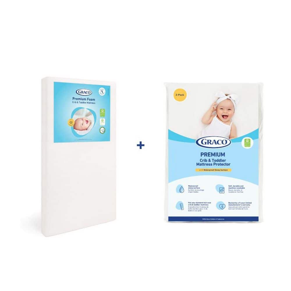 Graco Premium Foam Crib Mattress + Polyester Mattress Protector Bundle ...
