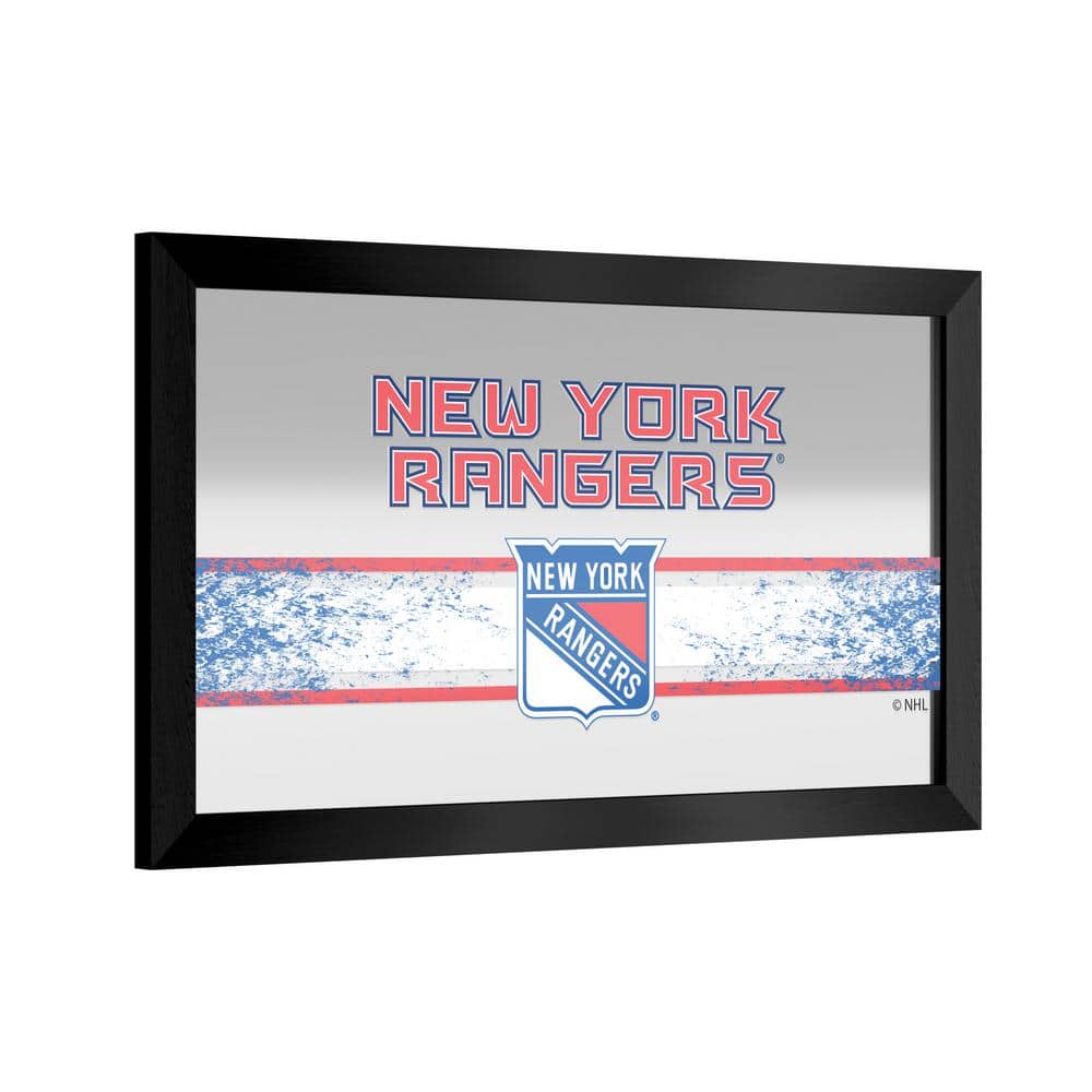New York Rangers Logo 26 in. W x 15 in. H Wood Black Framed Mirror ...